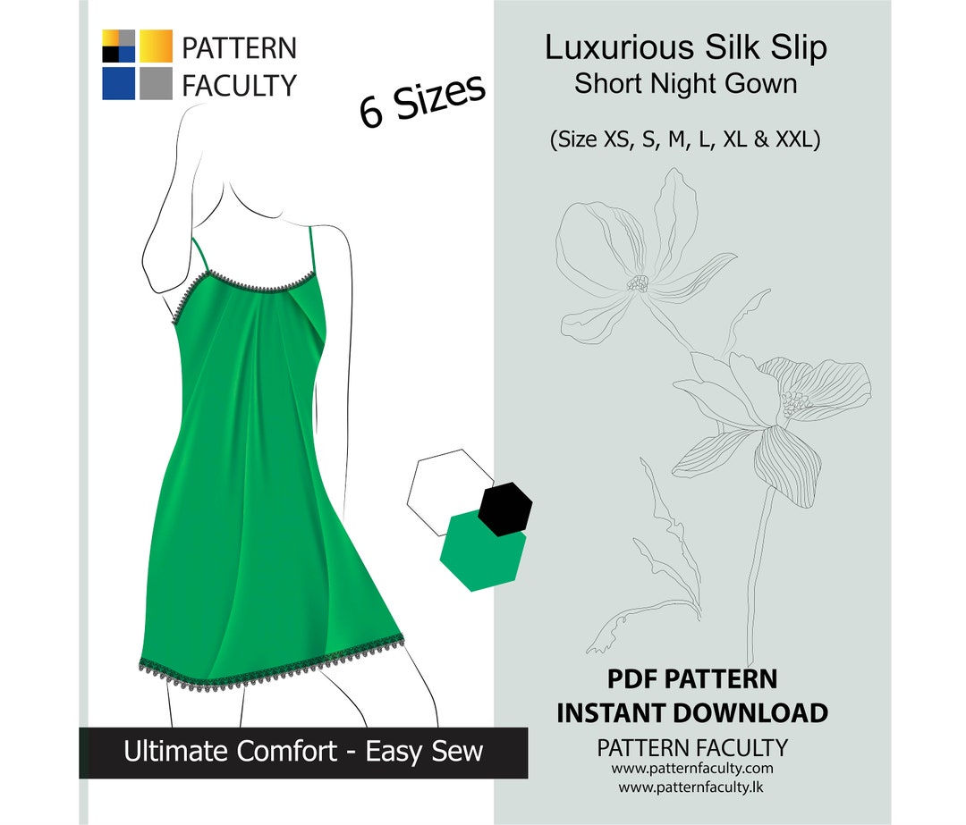 PDF Pattern, Luxurious Silk Slip, Silk Slip (short), Night Gown – Short ...