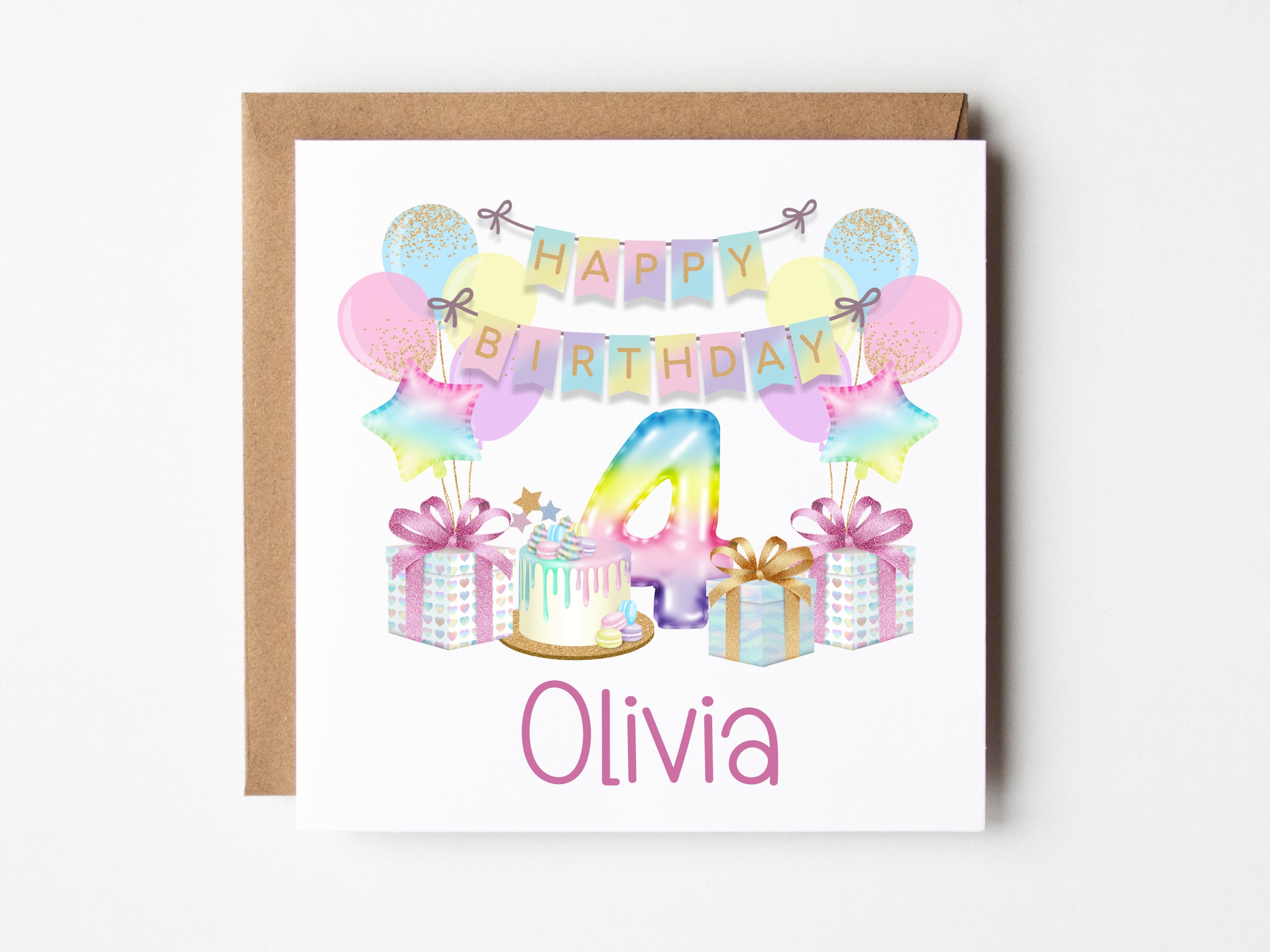 4th Birthday Card, Happy Fourth Birthday, Personalised Card, Birthday ...