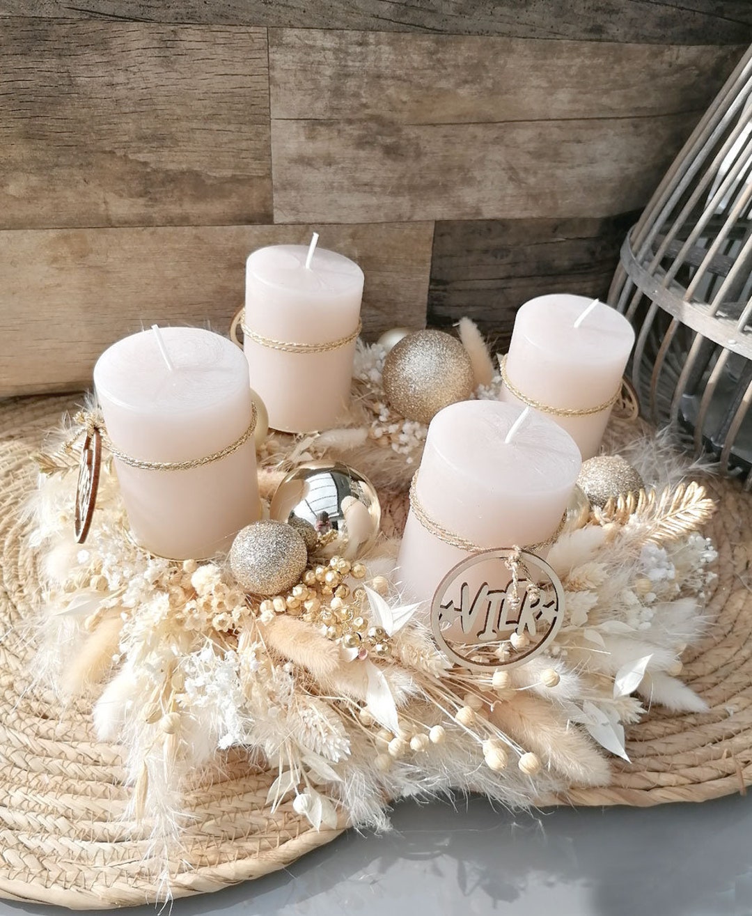 Advent Wreath Made of Dried Flowers Cream Beige Gold - Etsy