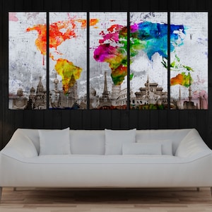 Abstract World Map Wall Art Canvas Print Modern Wall Decor - Etsy