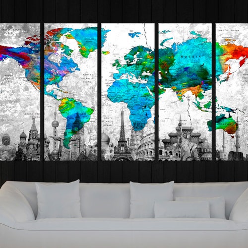 Extra Large Wall Art World Map Canvas Print Push Pin World - Etsy