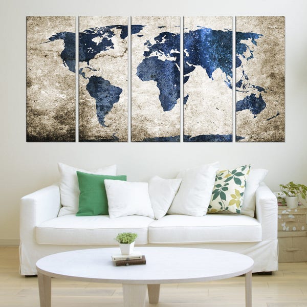 Navy Blue World Map Canvas - Etsy