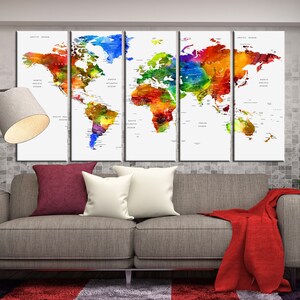 Extra Large Wall Art Canvas World Map Cprint Push Pin World - Etsy