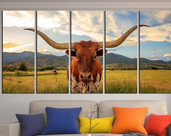 Texas Longhorn Art, Longhorn Cow Canvas Wall Art, Longhorn Canvas Print ...