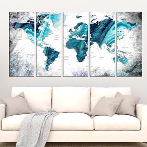 Marble wall art world map canvas art print world map canvas | Etsy