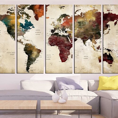 Extra Large Wall Art World Map Canvas Print Push Pin World - Etsy