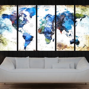 Canvas Wall Art Set of 5 World Map Travel World Map With - Etsy