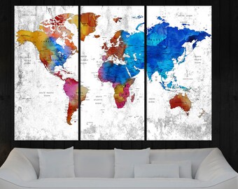 world map with names art print set travel world map digital | Etsy