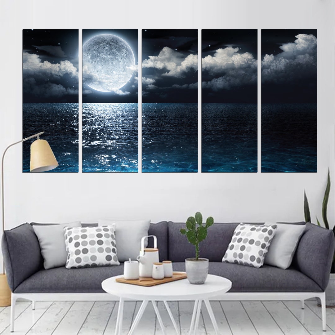 Extra Large Wall Art Night Sky Full Moon Wall Art Canvas Printing Wall ...