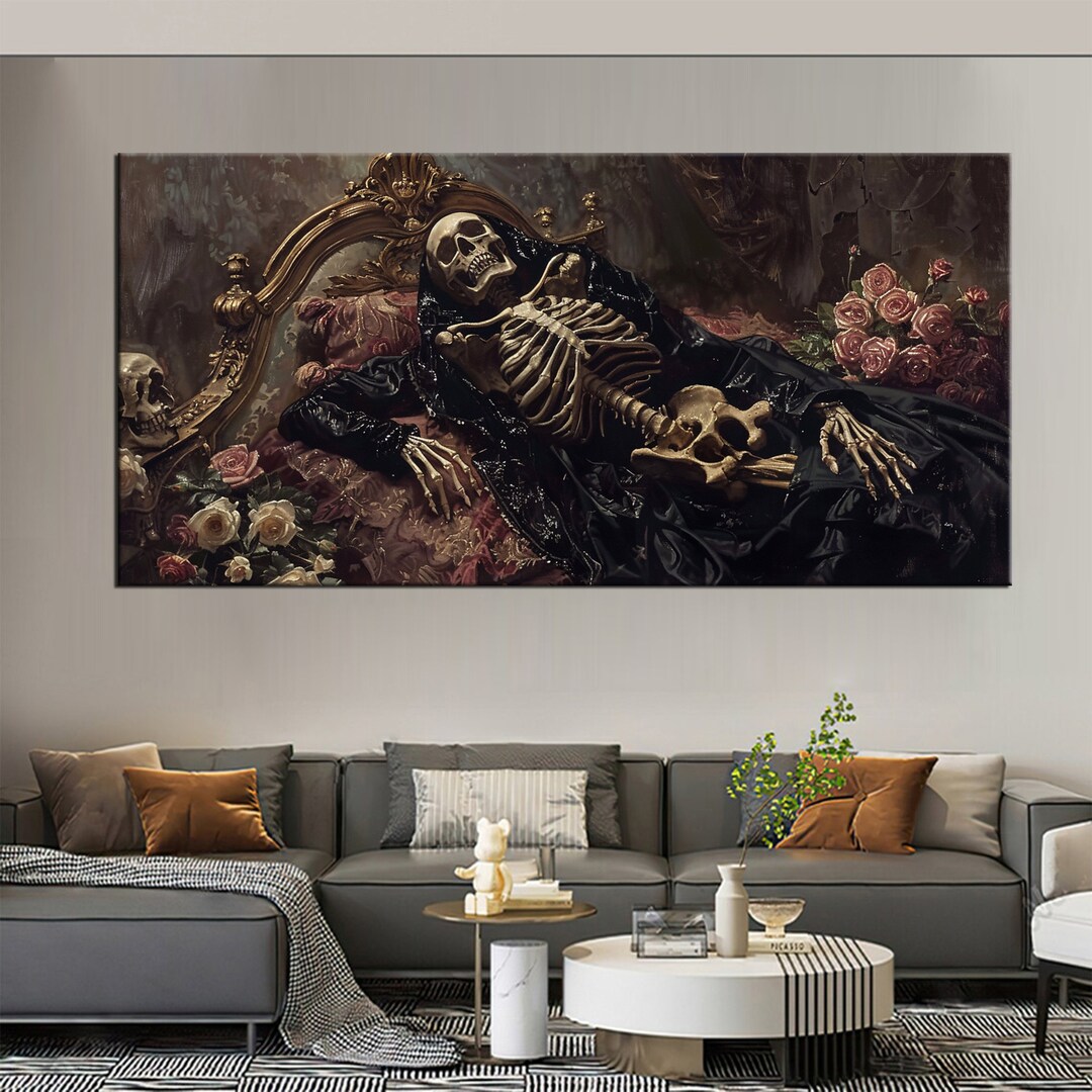 Gothic Skeleton Art on Framed Canvas - Victorian Skeleton Art Print ...
