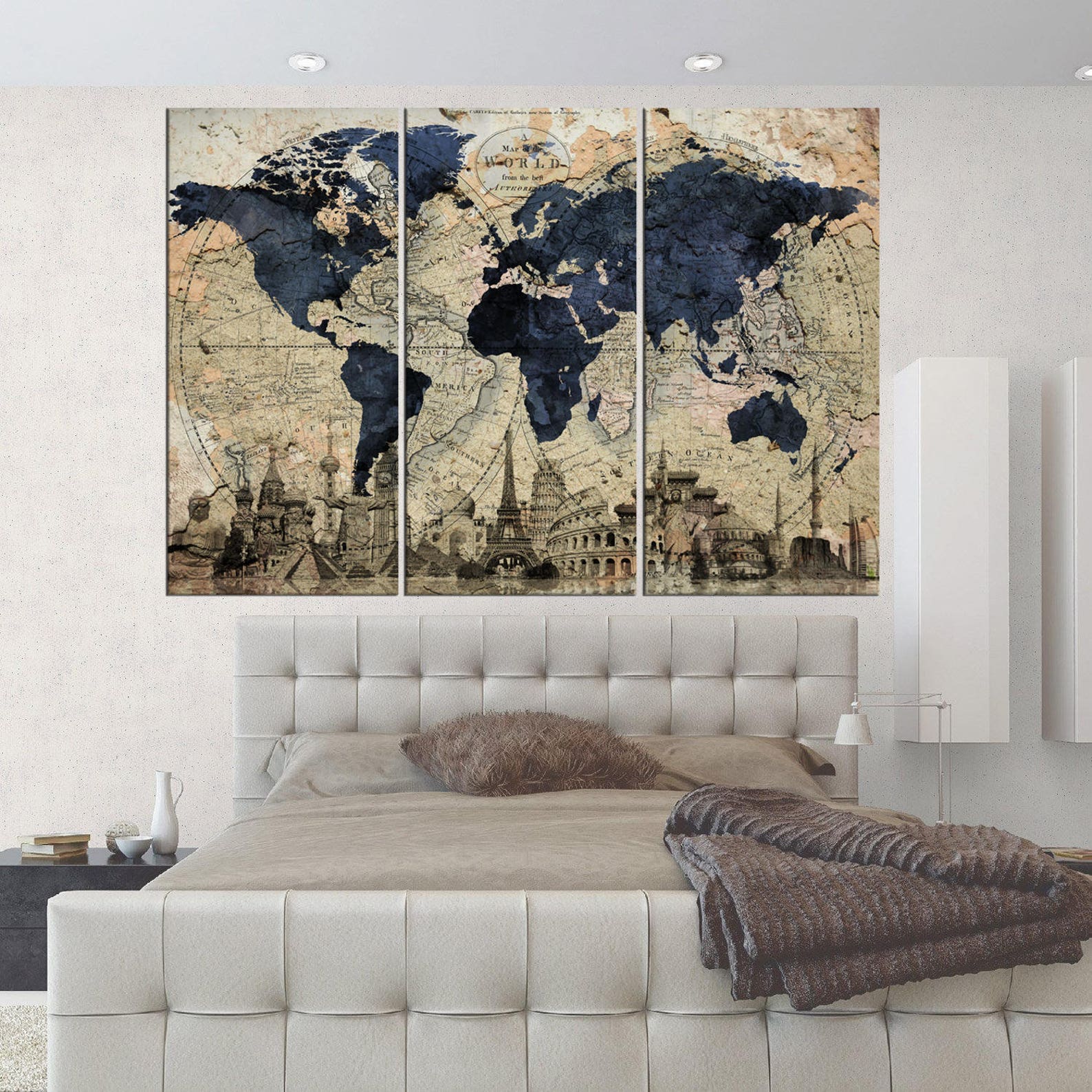 Large Abstract Art on Canvas World Map Wall Art Old World Map - Etsy