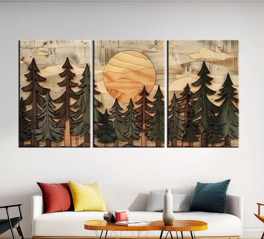 Sunset Mountain Wood Wall Art - 3D Layered Woodland Scene - Large ...