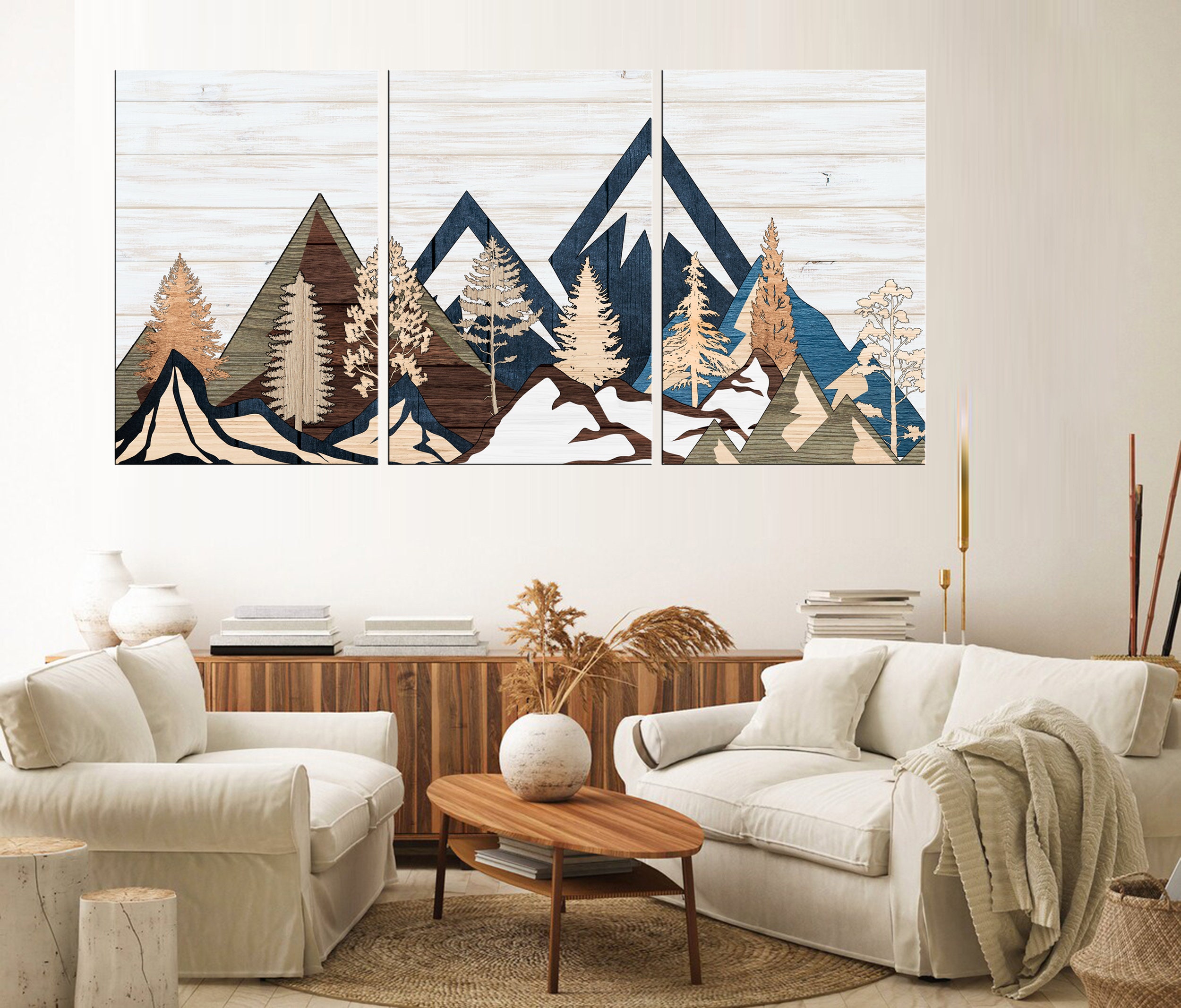 Extra Large Wood Wall Art Mountains Canvas Print Rustic Wall - Etsy