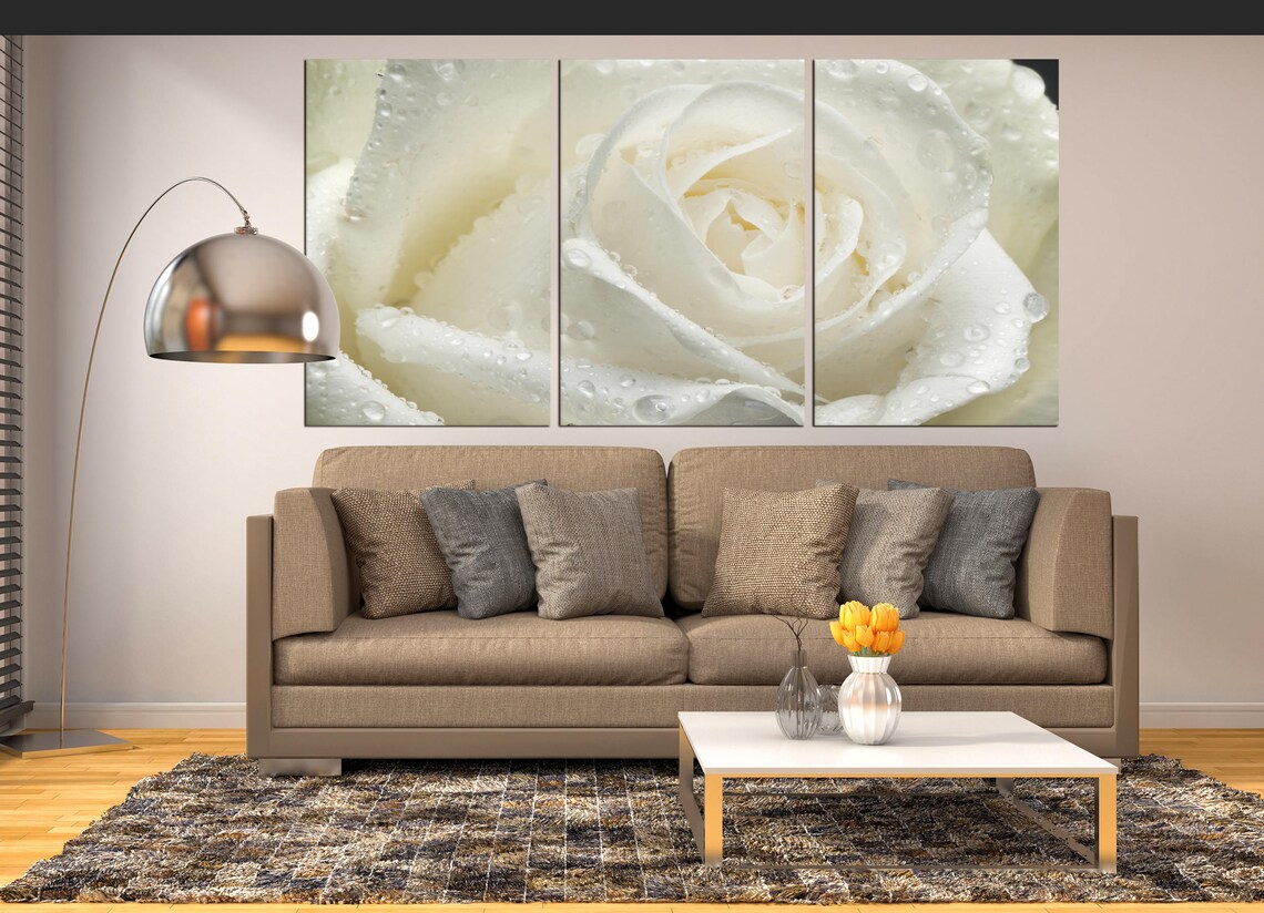 Large Wall Art Floral White Rose Canvas Print Rose Wall Art | Etsy