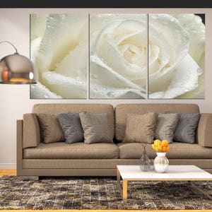 Large Wall Art Floral White Rose Canvas Print Rose Wall Art | Etsy