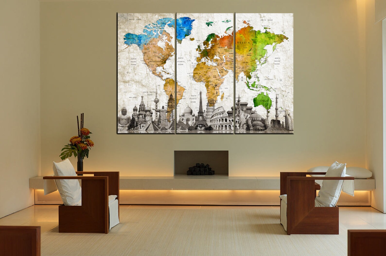 Large Push Pin World Map Wall Art Abstract Map Canvas Print - Etsy