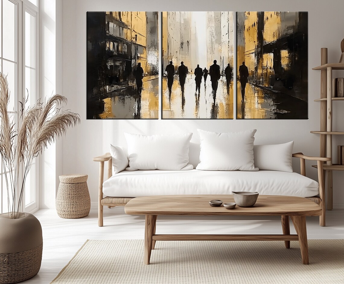 Abstract Urban Street Canvas Print | Modern Cityscape Art | Golden and ...