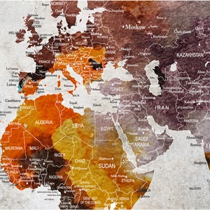 Abstract World Map Wall Art Canvas Framed Art Print Modern | Etsy