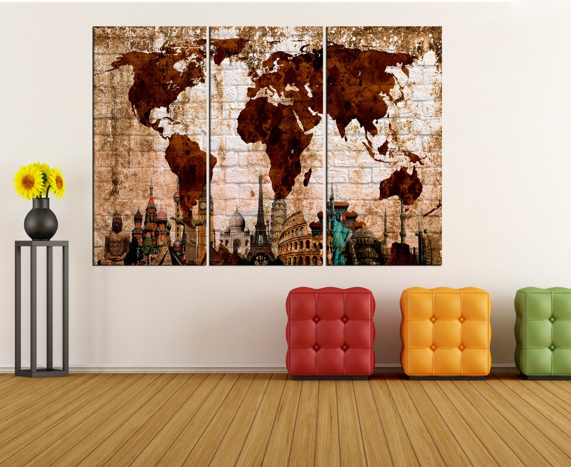 Large World Map Canvas Print Wall Art Large Wall Art Wonders | Etsy