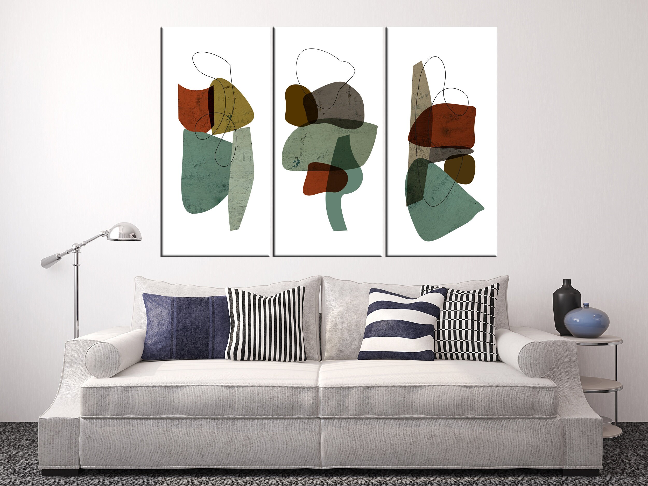 Triptych Wall Art Set of 3 Canvas Print Color Blocks Line | Etsy