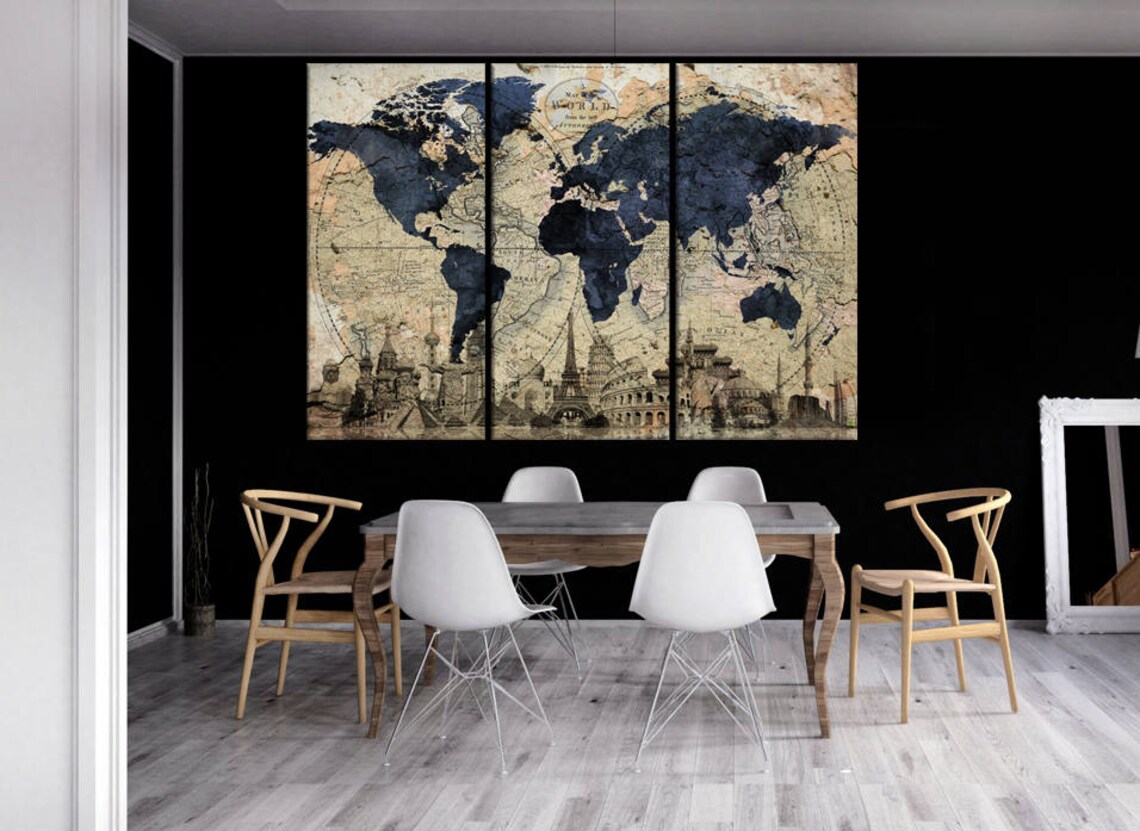 Large Abstract Art on Canvas World Map Wall Art Old World Map Canvas ...