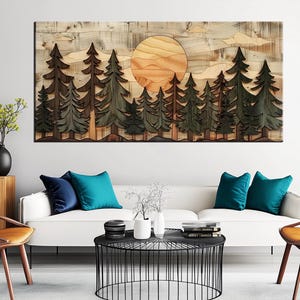 Sunset Mountain Wood Wall Art - 3D Layered Woodland Scene - Large ...