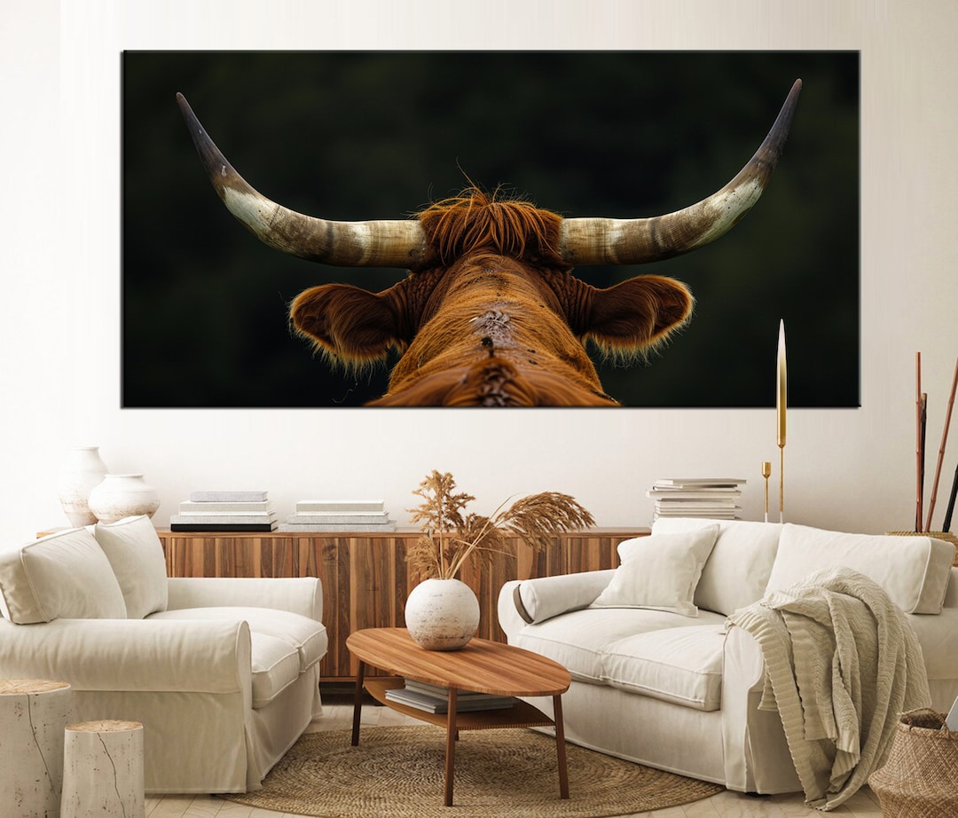 Texas Longhorn Cow Canvas Wall Art | Extra Large Framed Rustic ...