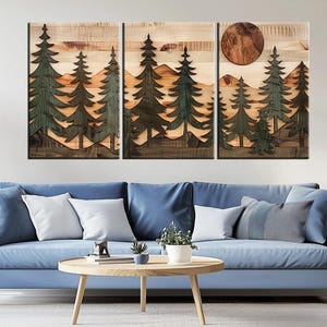 Rustic Wood Effect Mountain Canvas Print | Nature-inspired Forest ...
