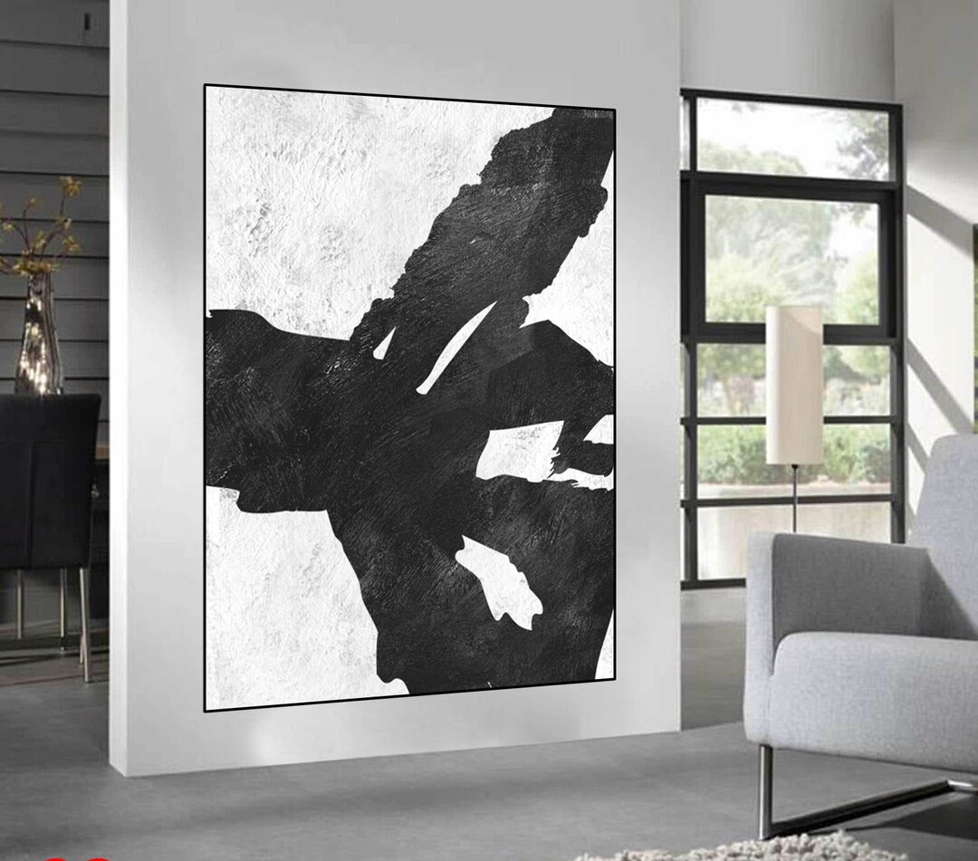 Extra Large Wall Art, Black and White Large Abstract Painting on Canvas ...