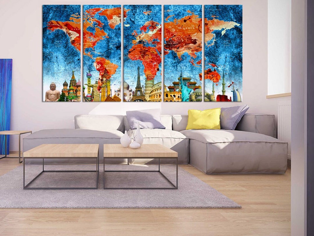 Push Pin World Map Wall Art Travel World Map Canvas Print, Nursery Wall ...