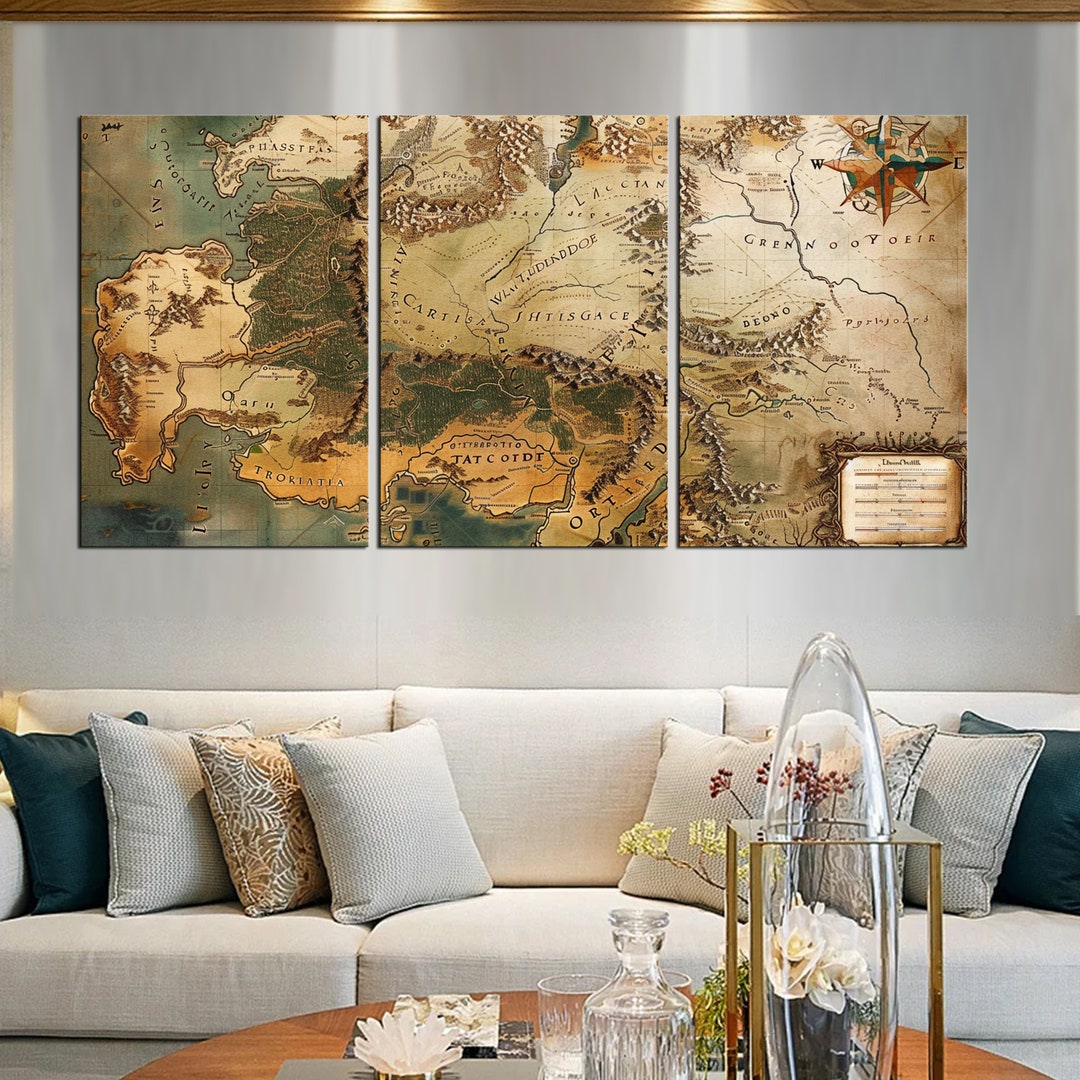 Epic Middle Earth Map Canvas Print Tolkien's Lord of the Rings Wall Art ...