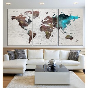 Detailed Push Pin World Map Canvas Wall Art Extra Large Wall Art World ...