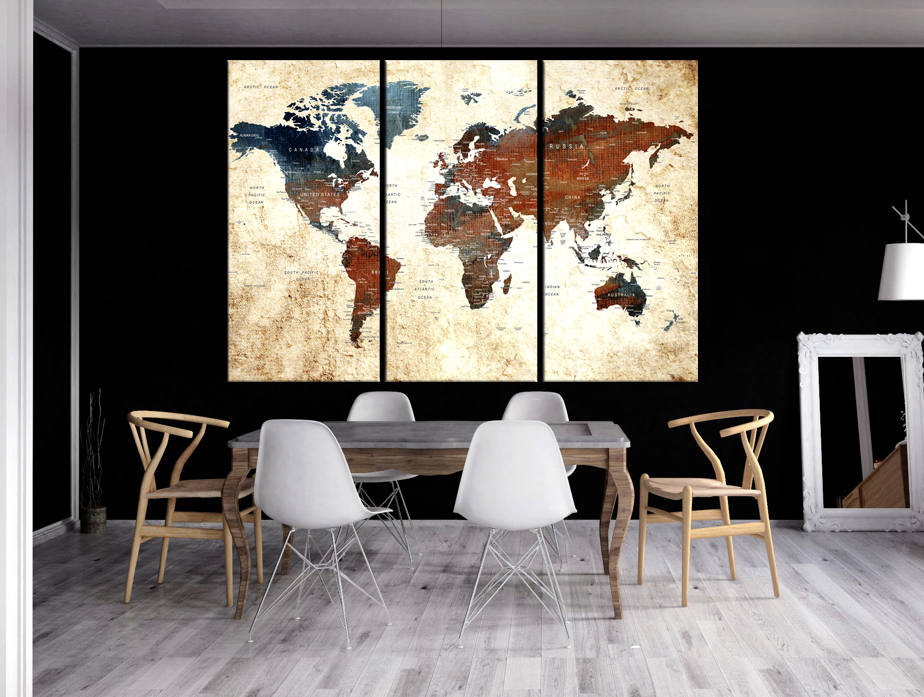 World Map Wall Art Canvas Large Wall Decor Extra Large Wall | Etsy