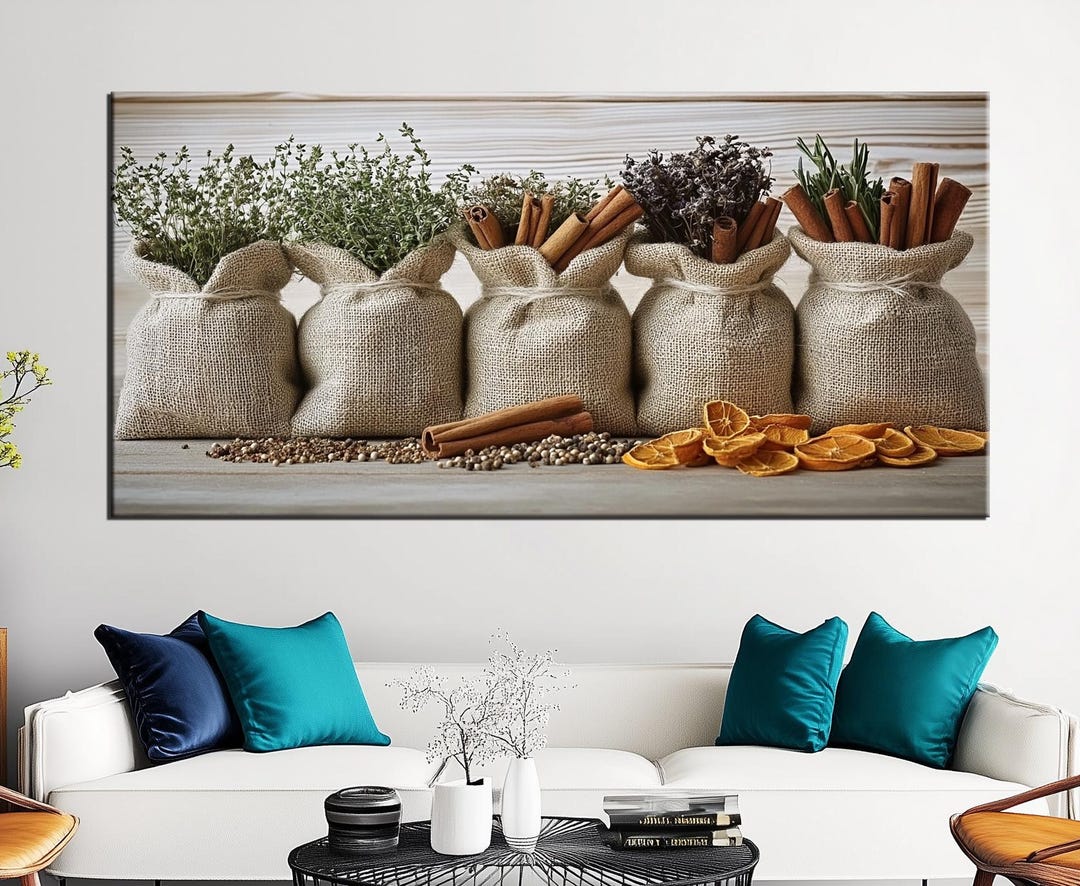 Rustic Farmhouse Herb Sacks Canvas Wall Art - Vintage Kitchen Decor ...