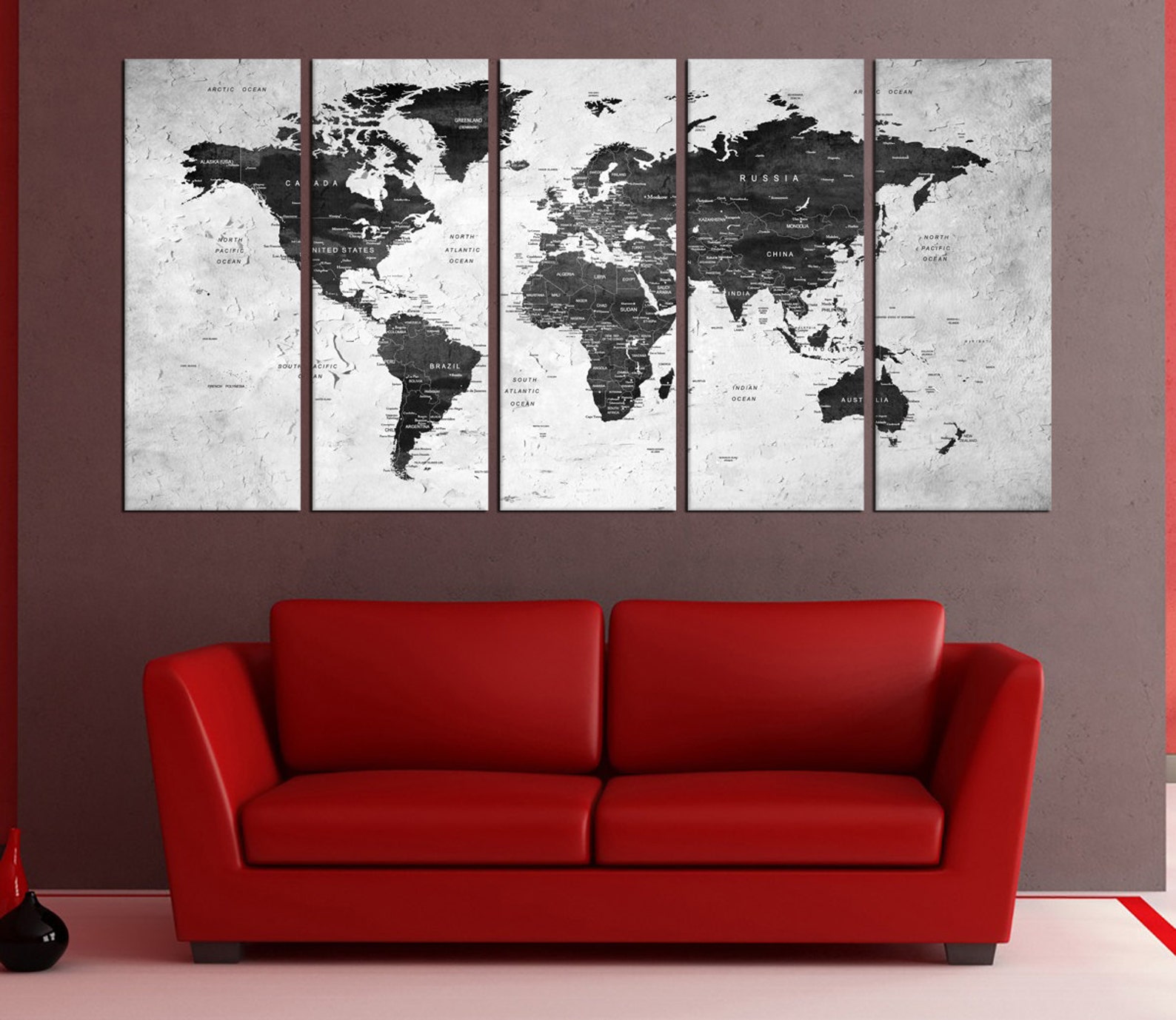 Extra Large Wall Art World Map Canvas Print Push Pin World | Etsy