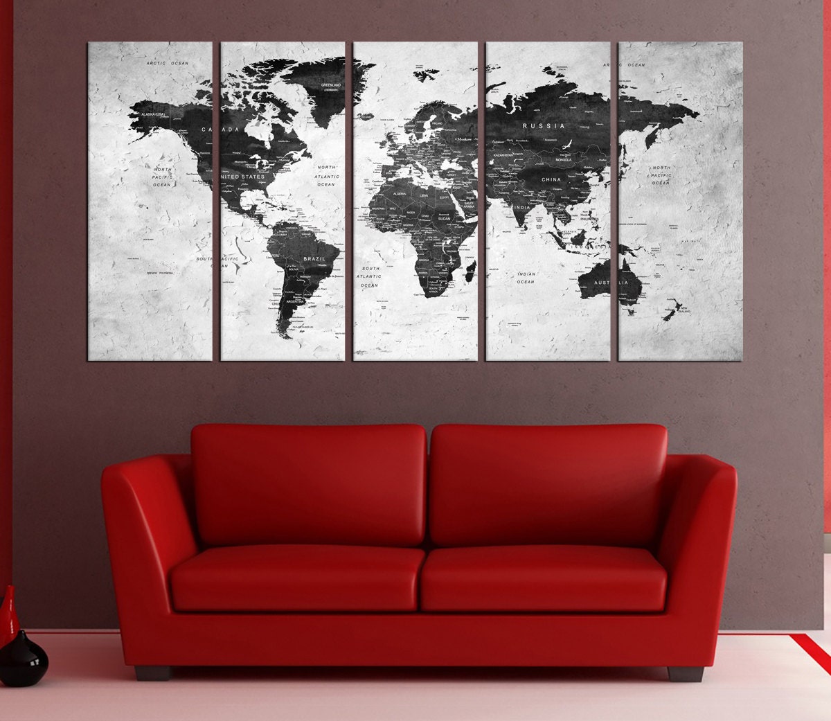 Extra Large Wall Art World Map Canvas Print Push Pin World | Etsy