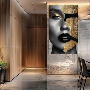 Black and Gold Abstract Face Canvas Print | Large Modern Wall Art ...