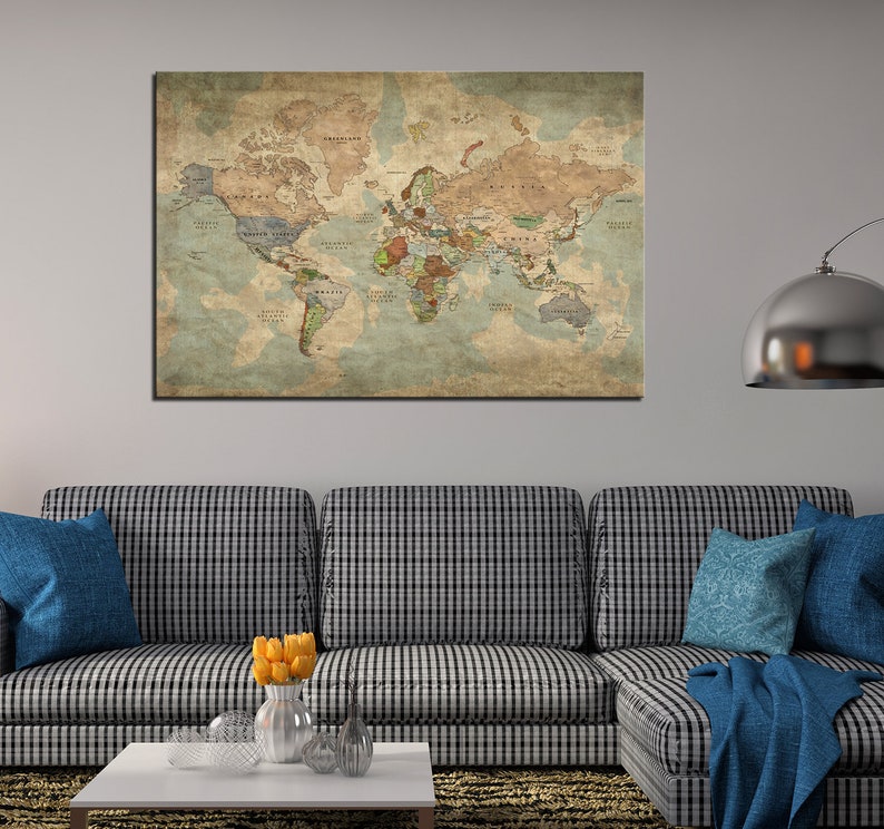 Push Pin Travel Map of World Framed 3 Panel Vintage Push Pin | Etsy