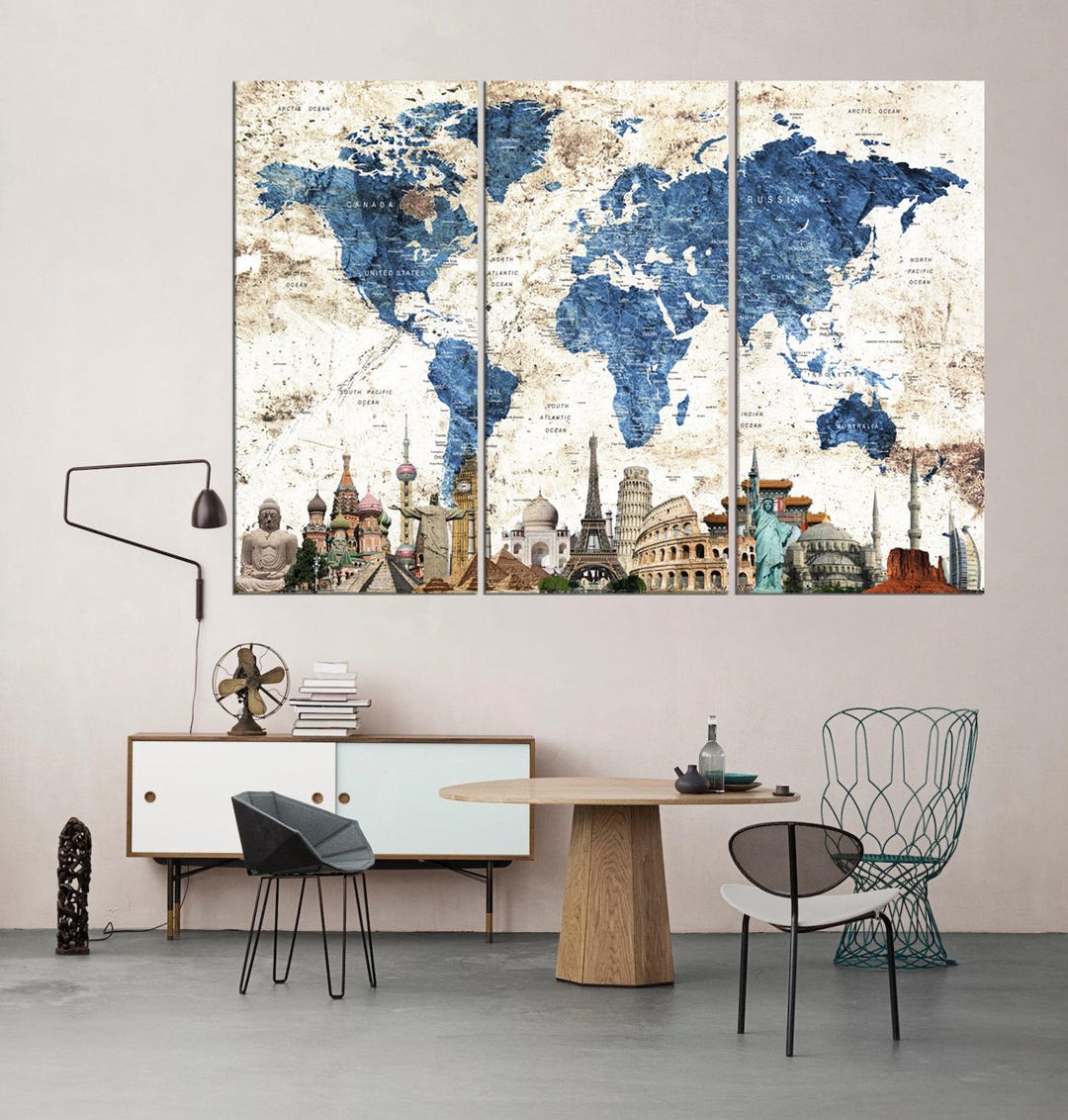 Canvas Quote Wall Art Push Pin World Map With Name Print on Canvas ...