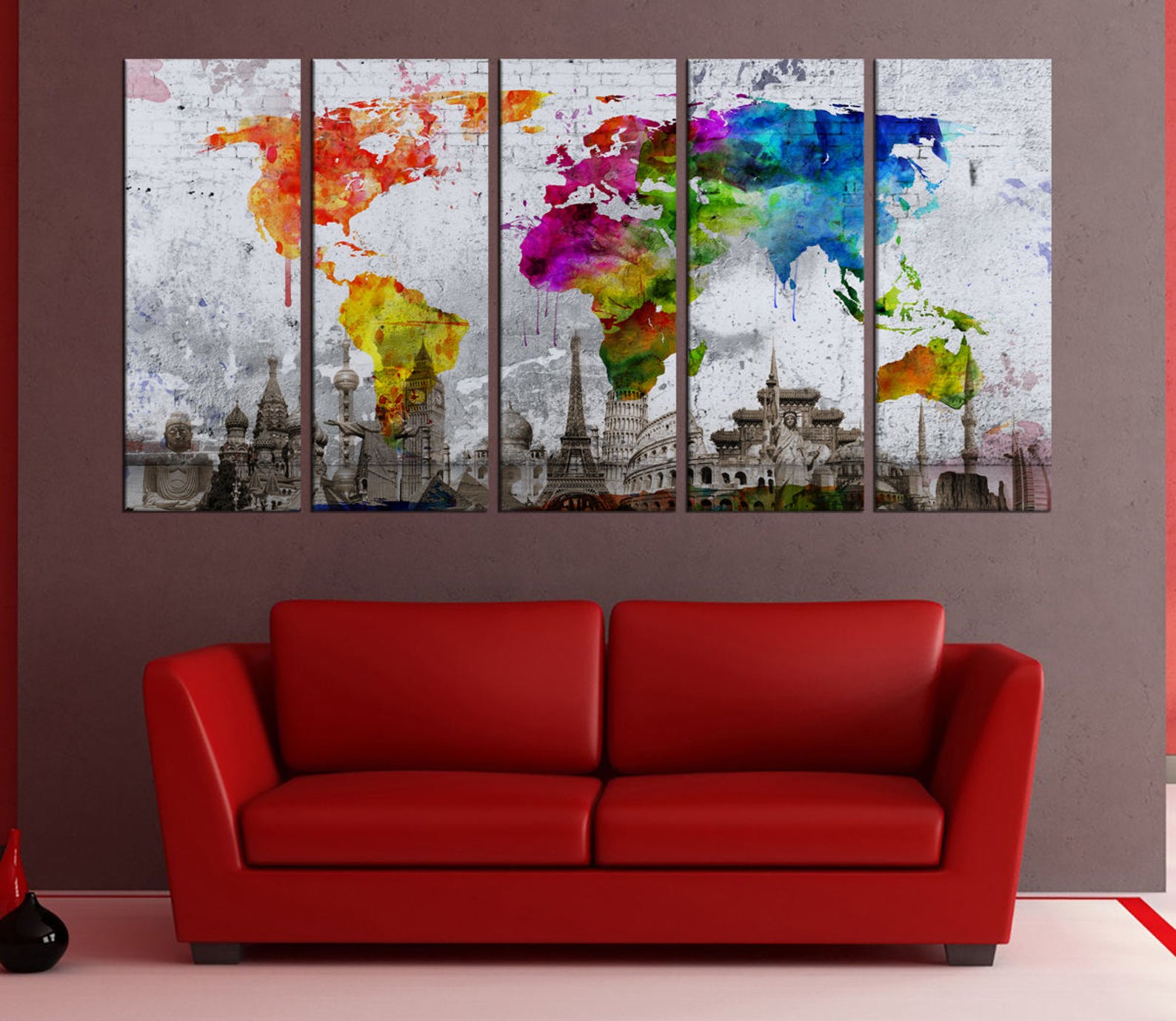 Abstract World Map Wall Art Canvas Print Modern Wall Decor | Etsy