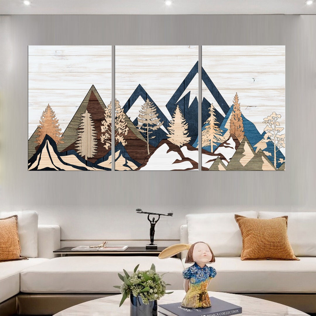 Extra Large Wood Wall Art Mountains Canvas Print Rustic Wall - Etsy