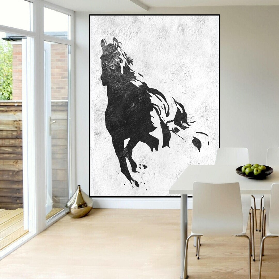 Dynamic Horse Acrylic Painting on Canvas Bold Black & White Wall Art ...