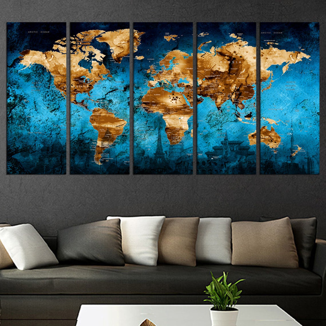 World Map Wall Art Large Canvas Art World Map Print Travel | Etsy