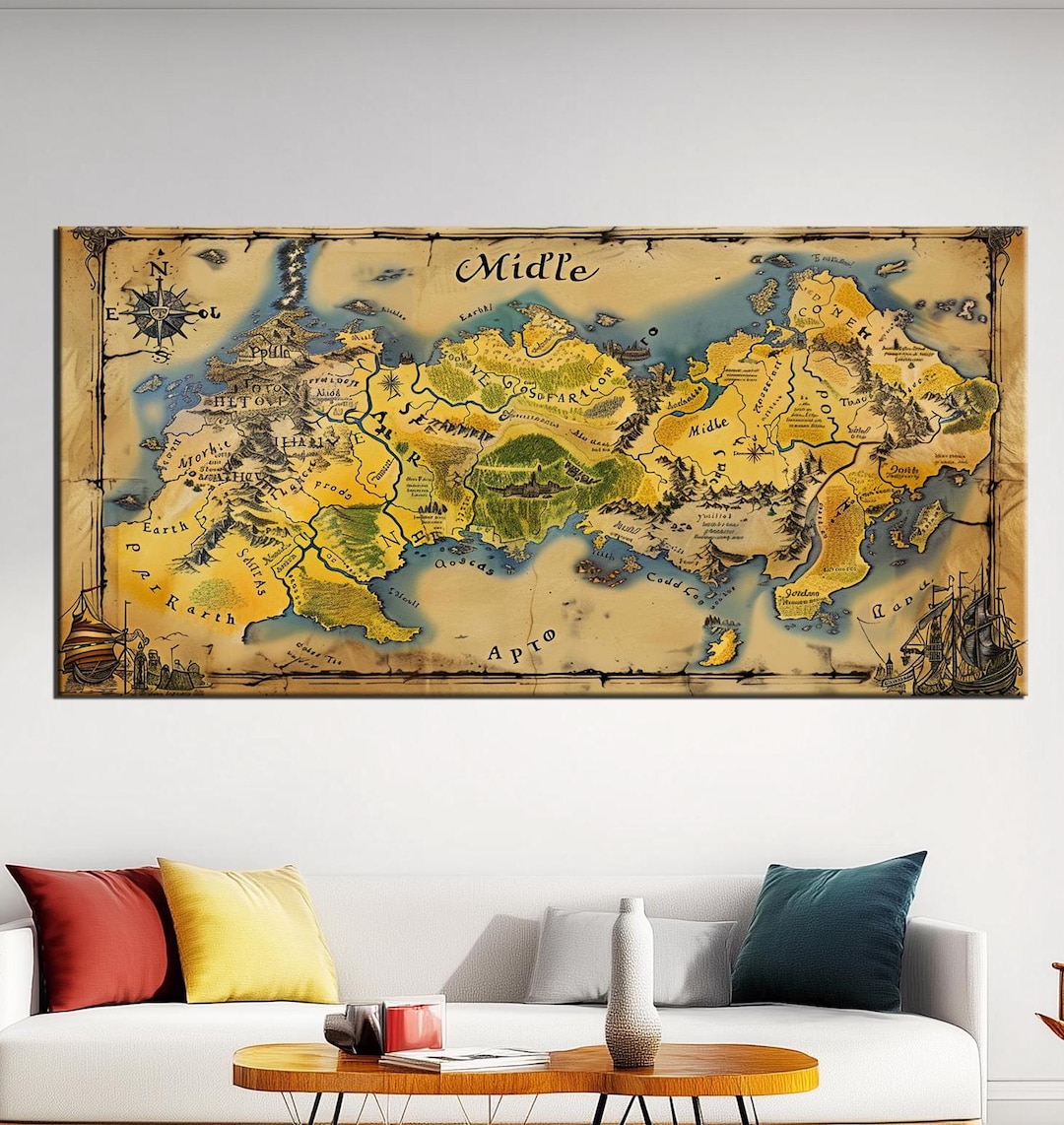 Vintage Fantasy Map Canvas Print | Large Wall Art for Living Room ...