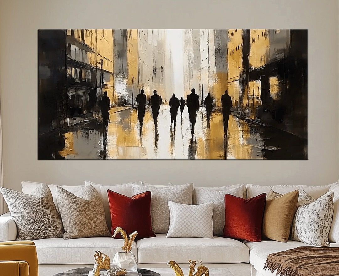 Abstract Urban Street Canvas Print | Modern Cityscape Art | Golden and ...