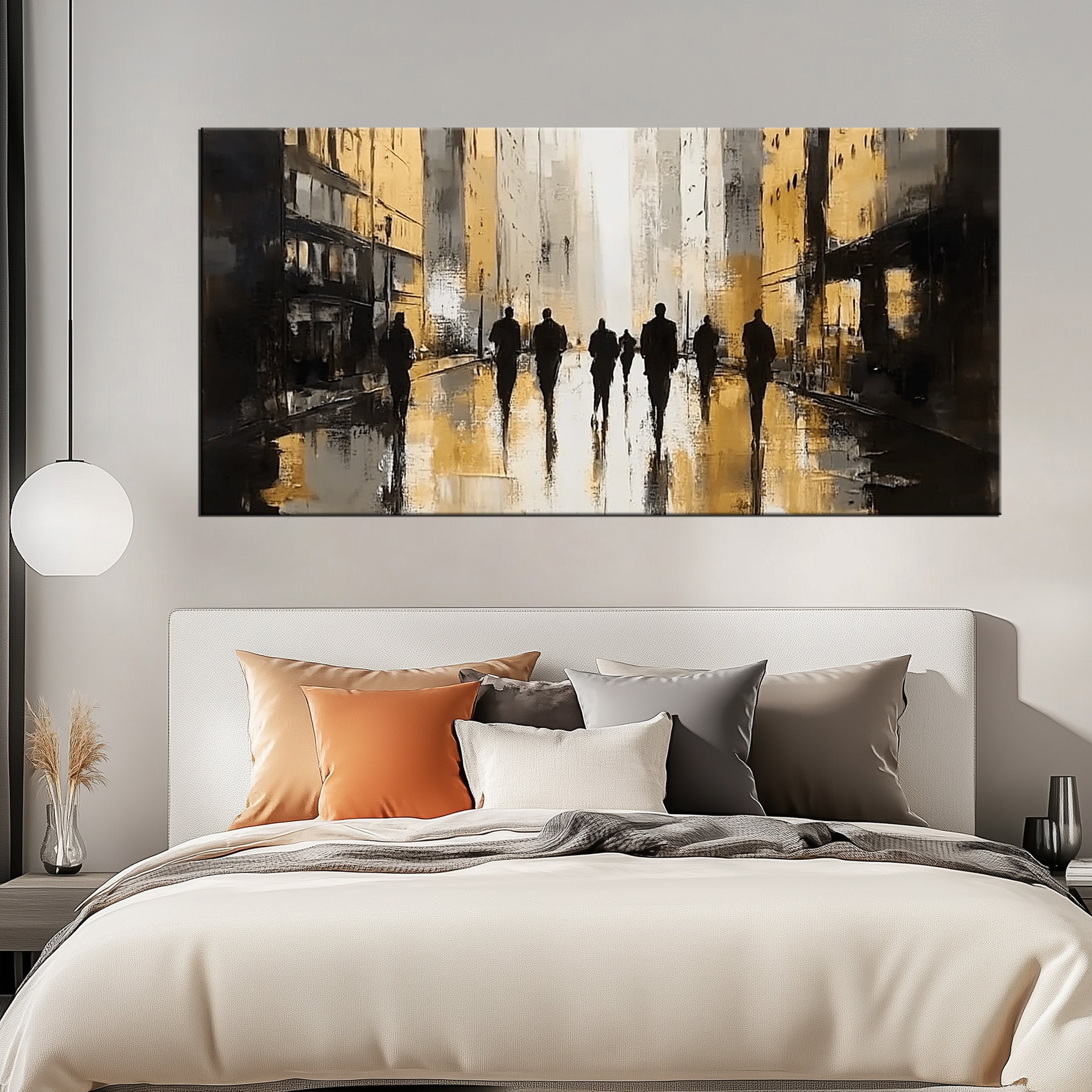 Abstract Urban Street Canvas Print | Modern Cityscape Art | Golden and ...