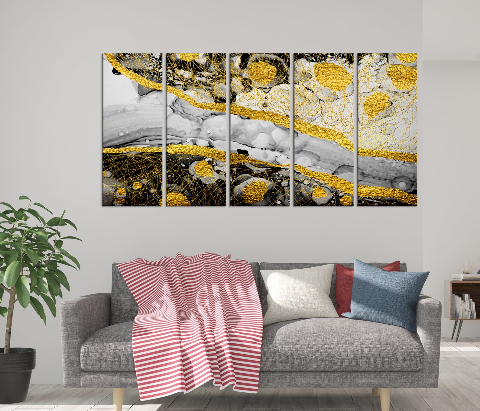 Modern Wall Art canvas set of 3 Abstract gold art Print Large | Etsy