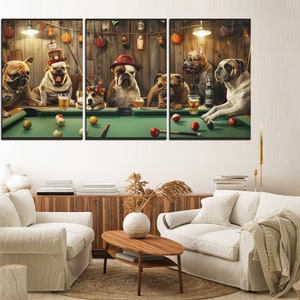 Funny Dogs Playing Pool Canvas Print- Billiards Wall Art, Dog Lovers ...