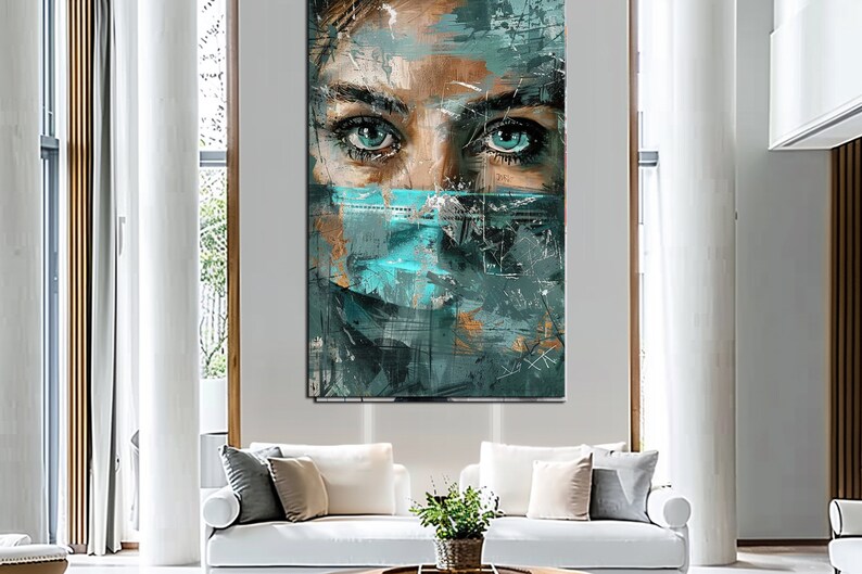Stunning Turquoise Veiled Woman Canvas Print - Green-eyed Abstract ...