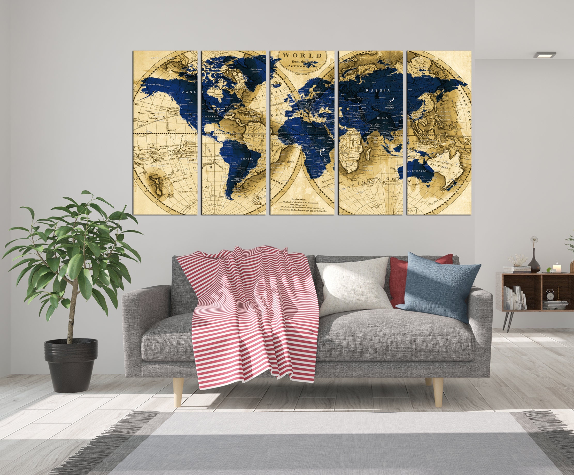 World map wall art canvas print world map print extra large | Etsy